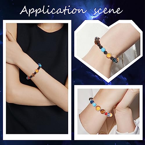 SUNNYCLUE 1 Box 300+Pcs DIY 10 Sets Solar System Bracelets Kit Universe Galaxy The Nine Guardian Planets Beading Bracelet Necklace Tiger Eye Bead Natural Gemstone Beads for Jewelry Making Kits Craft