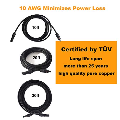 JHBOX 10AWG 1 x 20ft Solar Panel Extension Cable | Female and Male Connectors | Solar Connector Adaptor Kit Tool | DIY Panel Solar Kits for Home Shop RV Roof | TUV Certified