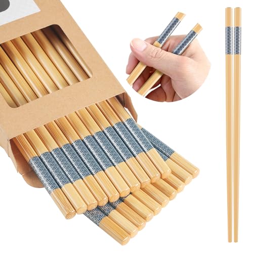LOROTOCO 10Pairs Bamboo Chopsticks Reusable | Dishwasher Safe | Non slip | Chinese -ļ¼9.45inļ¼
