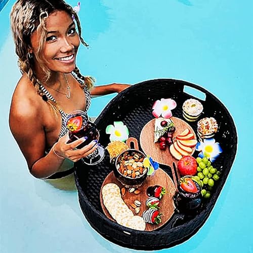 Floating Tray Floating Serving Tray Large Floating Spa Hot Tub Bar Drink and Food Table Refreshment Tray for Pool Or Beach Party Float Lounge (Color : Black)