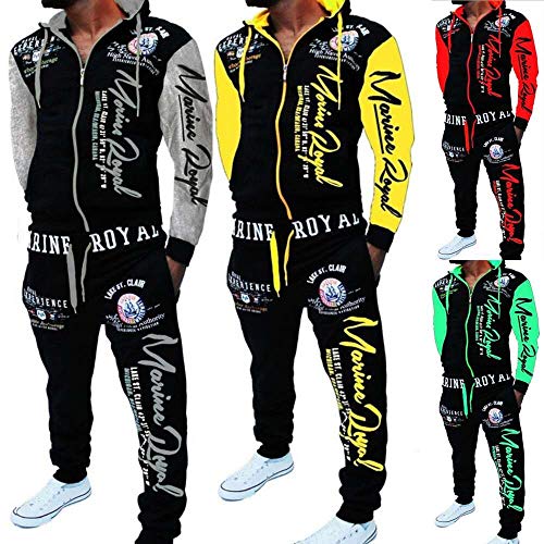 HHGKED Men 's Casual Tracksuit Hooded Full Zip Elastic Waistband Sweatsuit Set (Green, XXL)