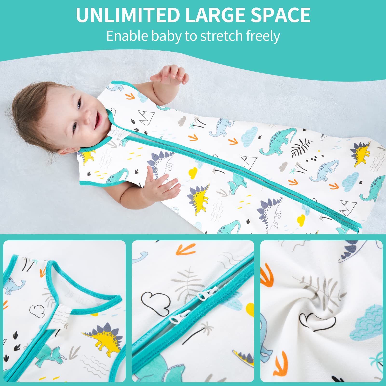 IULONEE Baby Sleep Sack, Infant Wearable Blanket Breathable Lightweight Soft Sleeveless with Zipper Swaddle Transition Sleeping Bag Fits Babies Age 0-24 Months Toddler (Blue Dinosaur, M)