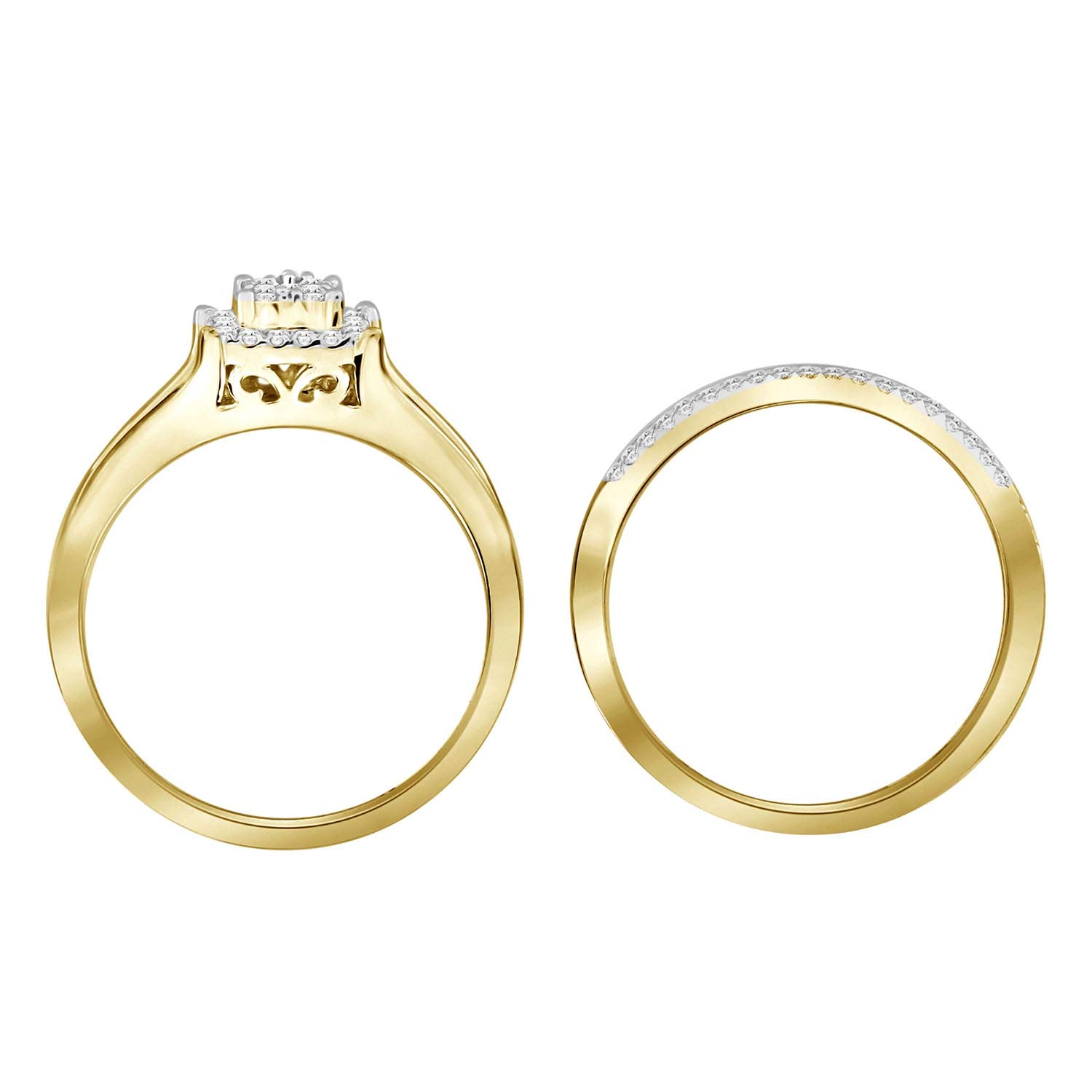 Eternal Bliss 1/3 cttw Round Natural Diamond Solid 10K Yellow Gold Ladies Engagement Wedding Bridal Ring Set (6)
