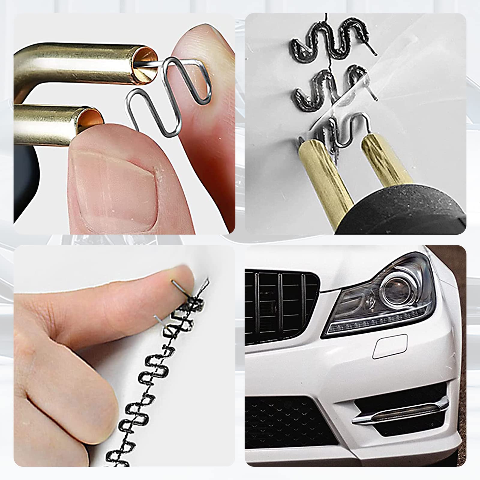 jeseny 300 PCS Welding Rods Hot Staple Automotive Plastic Repair Car Bumpers Machine Dashboards Lamp Holders Wave Flat V M 6 Types Plastic Wleding Kit Stainless Steel Staples 0.8 0.6 mm