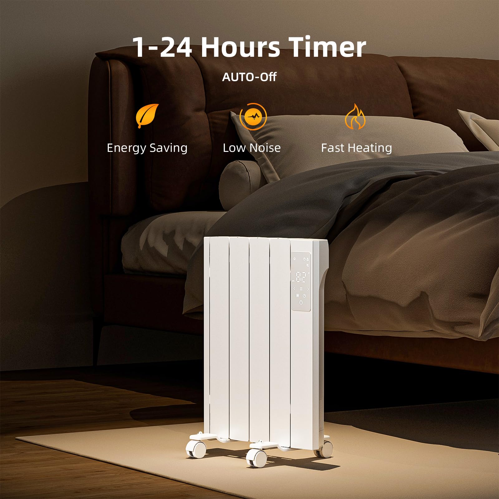 Lueptexx 800w Convection Heater-Wall Panel Heater-Electric Heater for Indoor Use, Quiet Fan-less Design, Energy Efficient Heating with Remote Control, 24h Timer, Child Lock