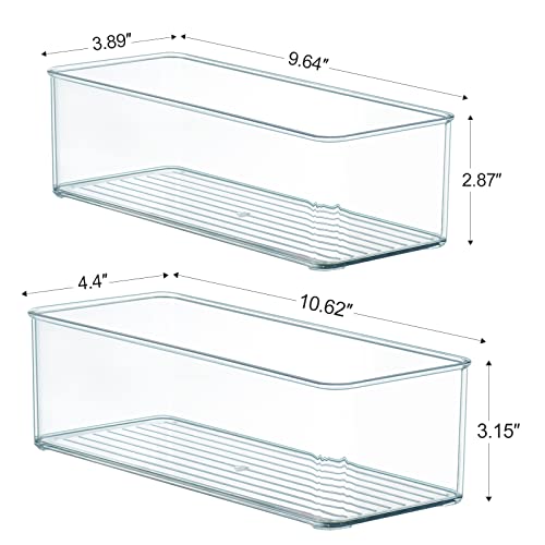 Hudgan 8 Pack Clear Plastic Drawer Organizers Set, Stackable Deep Drawer Organizer for Makeup Vanity and Desk, 2 Sizes Tall Bathroom Drawer Organizer