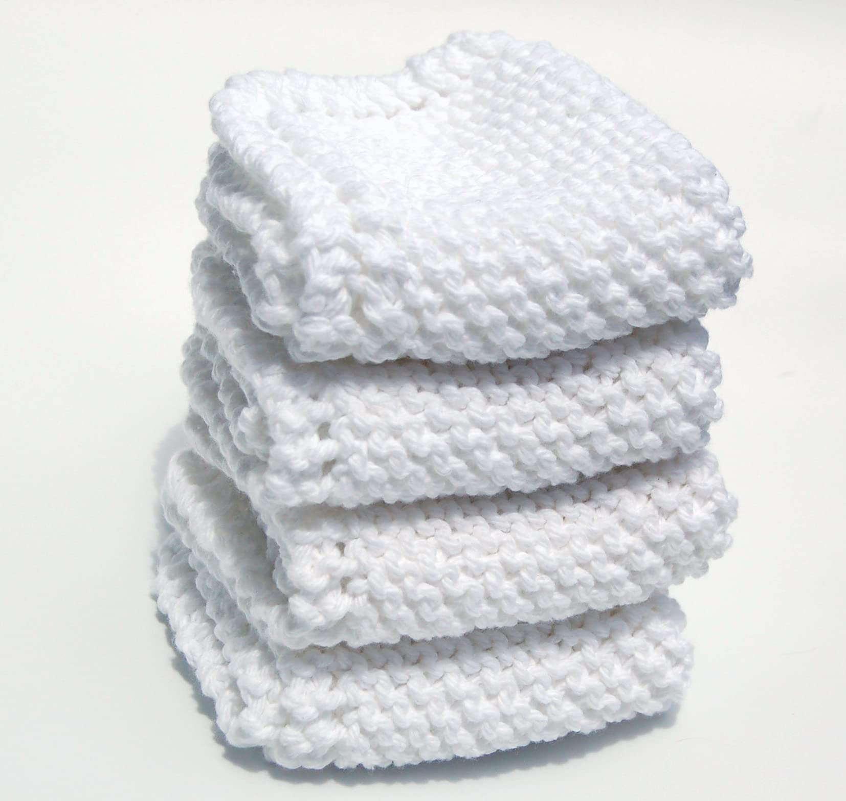 Hand Knitted Washcloths, Set of 4 in 100% white cotton!