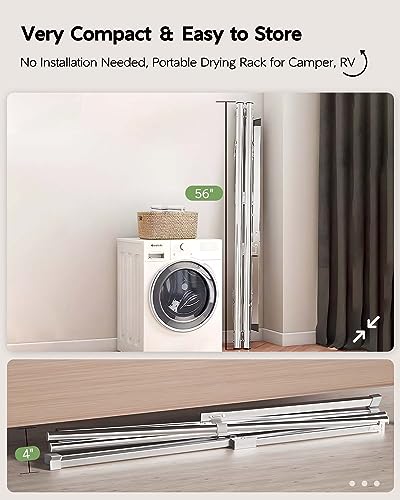 Vikaqi Clothes Drying Rack 95 Inches Folding Outdoor Indoor, Drying Rack Clothing Collapsible, Foldable Laundry Drying Rack, Heavy Duty Stainless Steel Clothesline, 20 Hooks 12 Clips