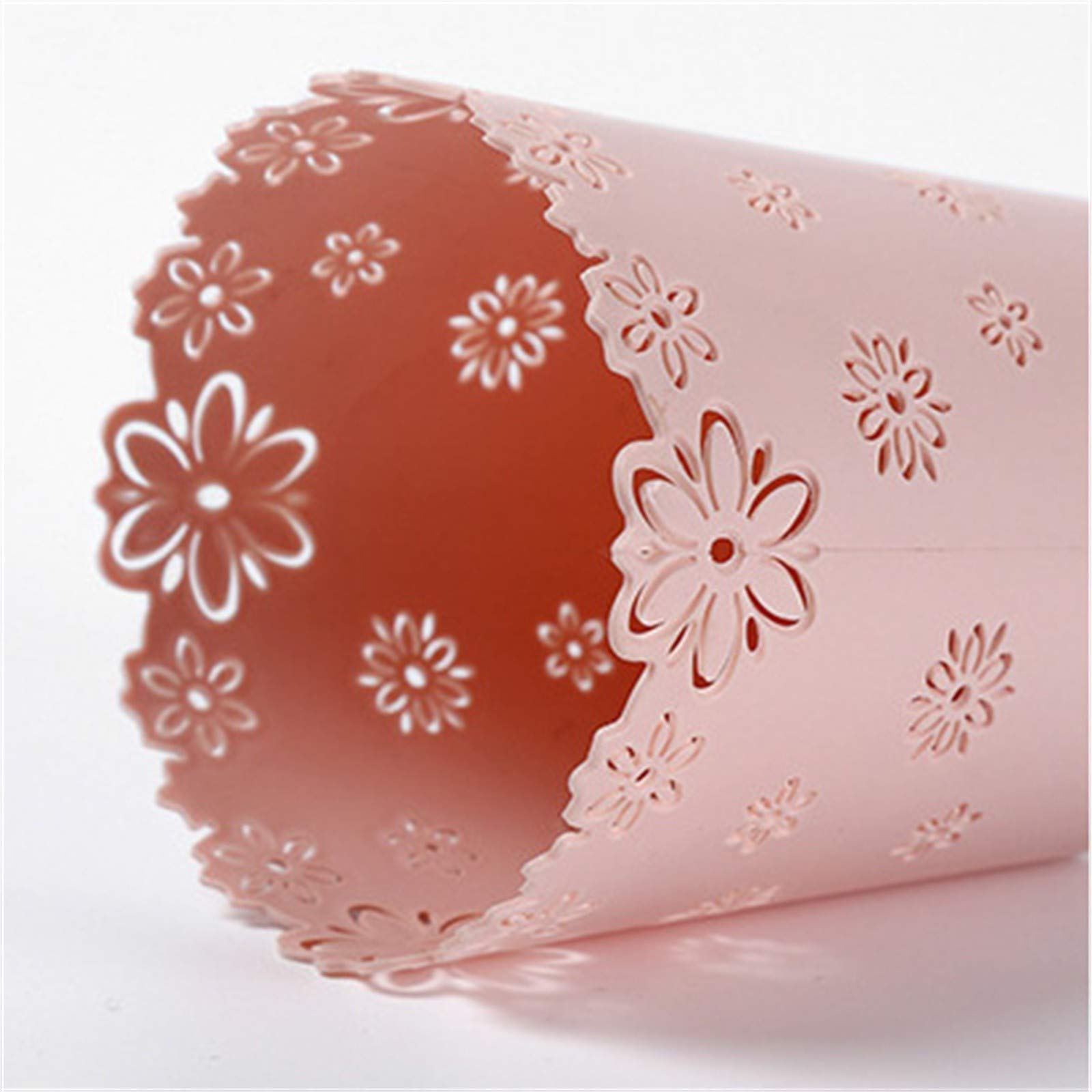luezkyoig Mini Wastebasket 2L Beautiful Modern Pink Hollow Flower Lidless Desktop Trash Can Wastepaper Basket for Office Kitchen Bedroom Bedside Table Vanity Living Room Dining Table