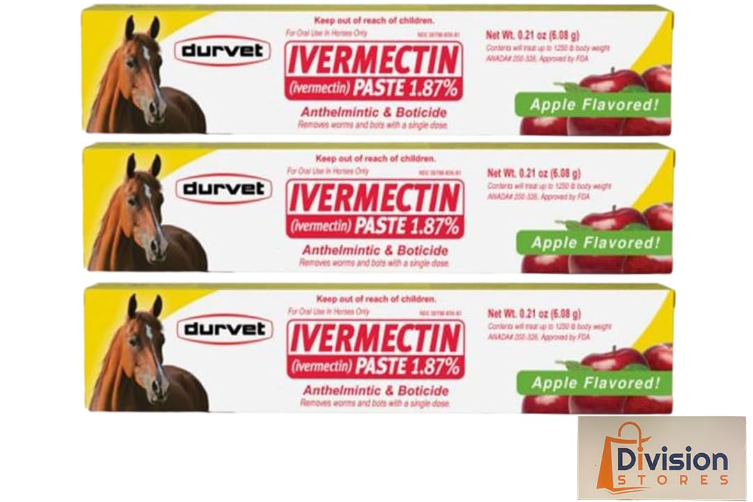 Ivermectin Paste Horse Wormer, 3 Pack, 6.08g Each, with Division Stores Magnet, Clear