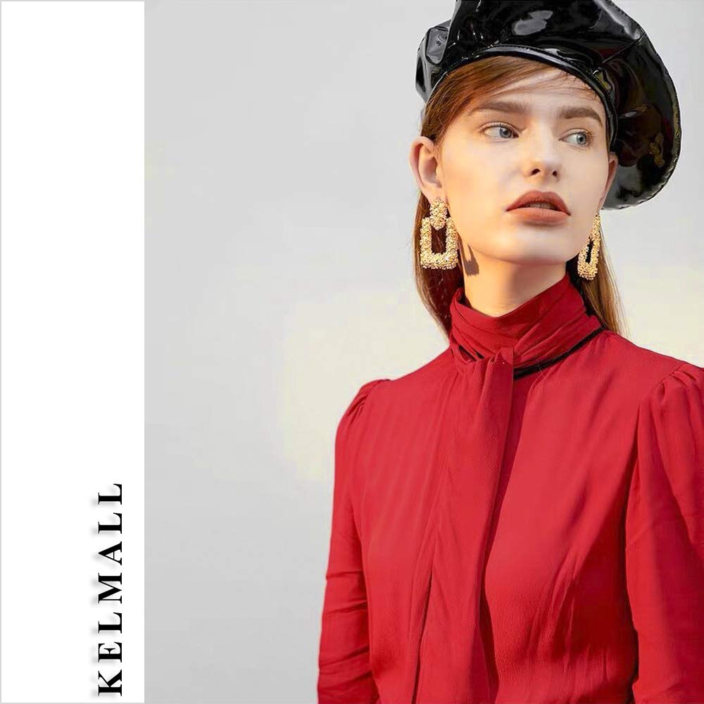 Gold Square Geometric Dangle Earrings, Fashion Statement Drop Earrings for Women KELMALL COLLECTION