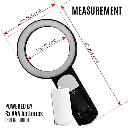MagniPros 30X Illuminated Magnifying Glass - LED Lighted Handheld Reading Magnifier with 3 Light Modes - Perfect for Seniors, Low Vision, Books, and Detailed Inspection