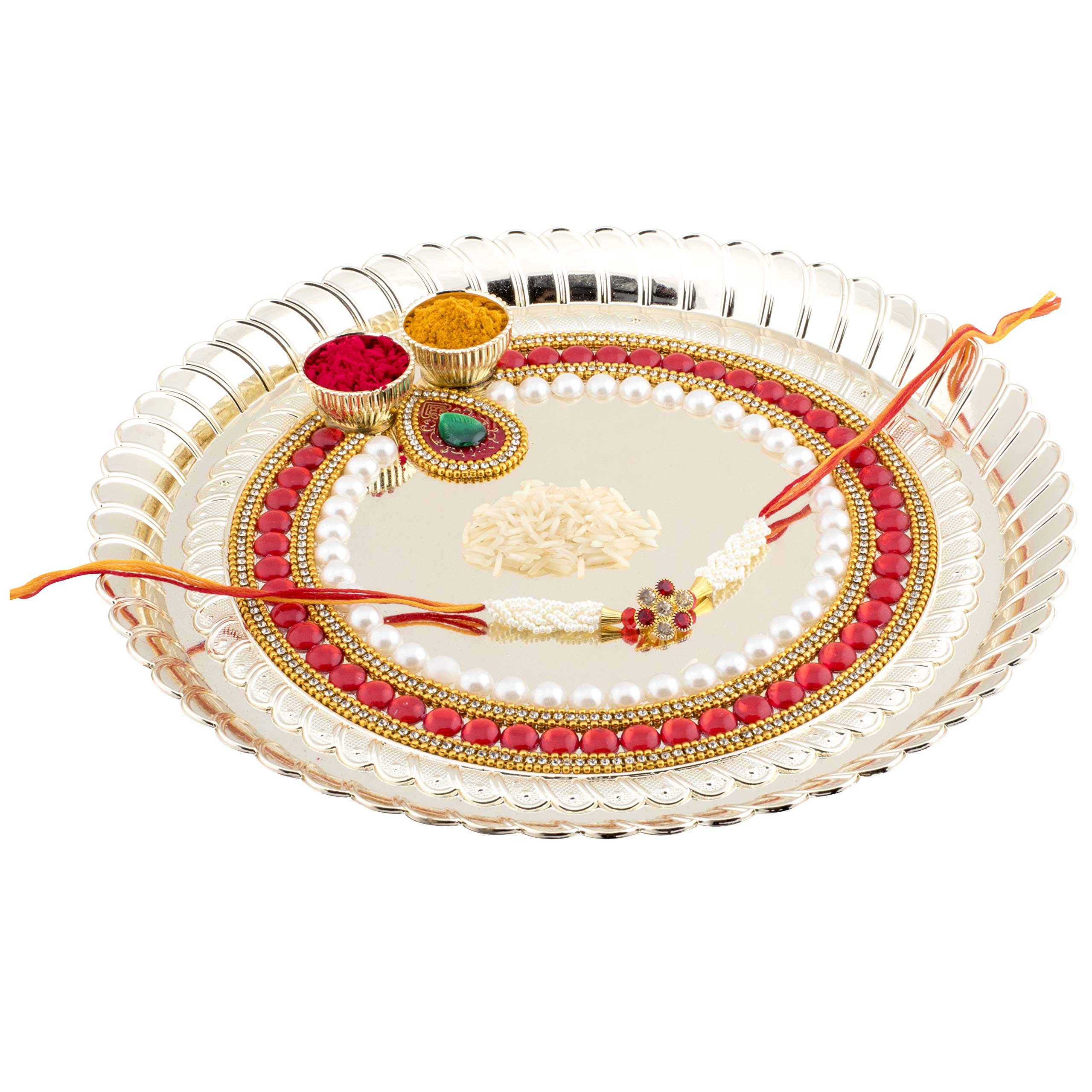Handicraft Storeroom Pooja Thali Tilak Decorative Platter Set (Golden-Round)