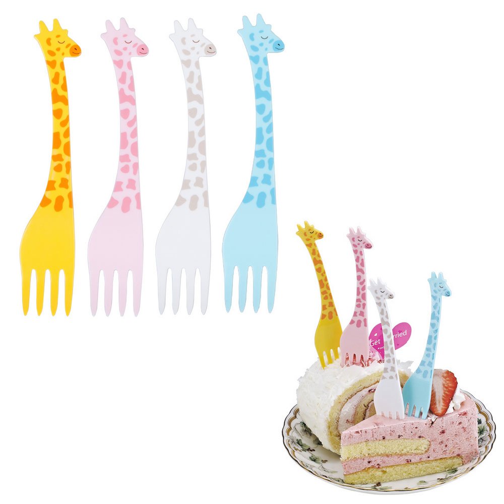 HUNGER Happy Giraffe Fruit Forks Cocktail Sticks Party Supplies Plates Picks Dessert Forks Cake Forks, 12 PCS