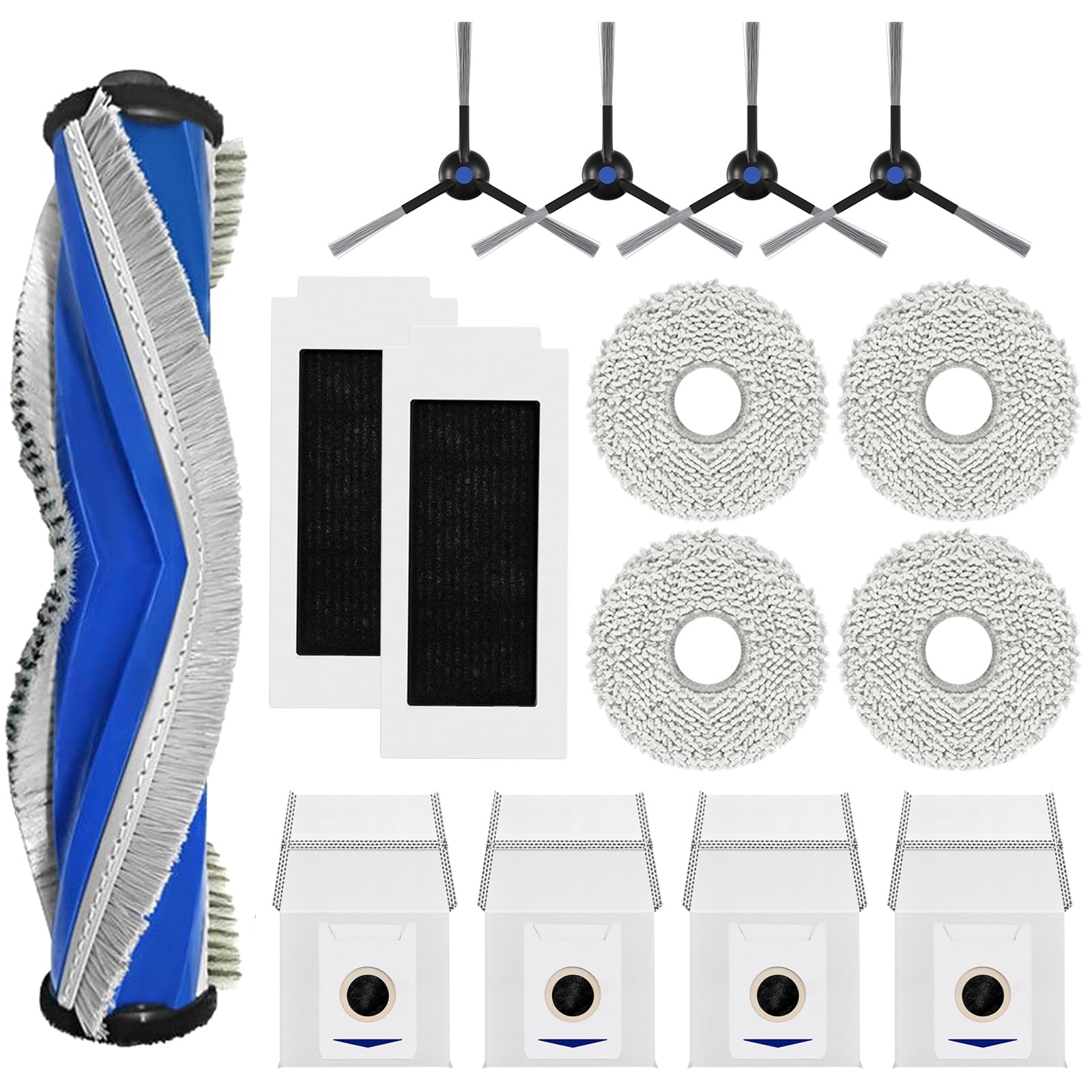 PhoebCynthi Replacement Accessories Compatible with Ecovacs DEEBOT T30S/ N30 Omni/ N30 PRO Omni Robot Vacuum.(1 Main Brush,4 Side Brushes,2 Hepa Filters,4 Mop Pads,4 dust Bags)