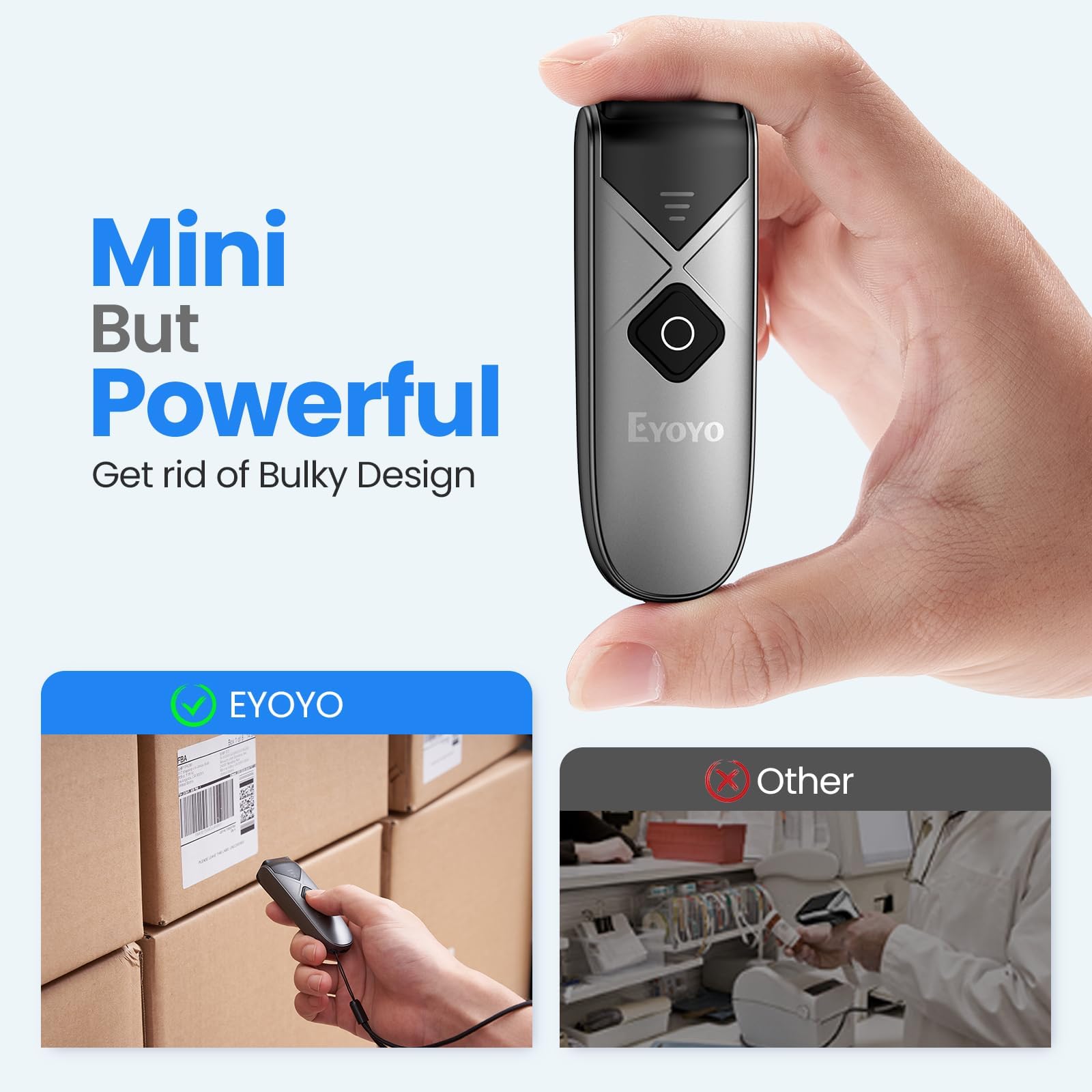 Eyoyo Mini Portable 1D Bluetooth Barcode Scanner, 3-in-1 2.4G Wireless & Bluetooth & USB Wired Barcode Reader ISBN Code 128 Bar Code Scanning Work with Windows, Android, iOS, Tablets or Computers