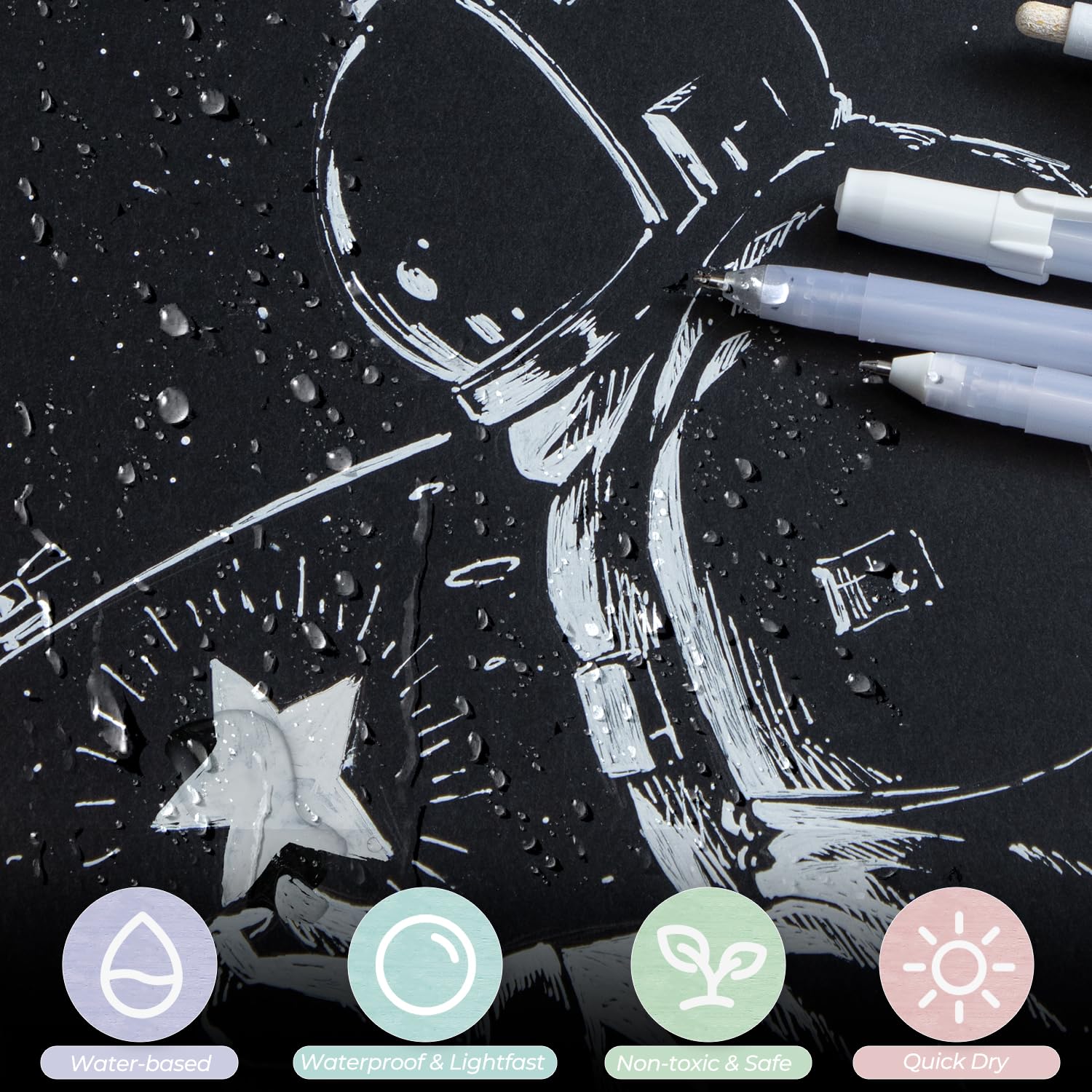 Ohuhu Gel Ink Pens: 12 Pack Extra Fine Point Pens Opaque Gel Ink Pens Smooth White Ink Pens for Highlight Black Paper Art Drawing Scrapbook Bullet Journal - Leahi (White, Gold & Silver Ink Pen)