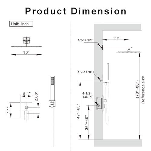 Holispa Brushed Nickel Shower System, Shower Faucet Set with 10-Inch Rain Shower Head and Handheld, Wall Mounted High Pressure Shower Head Combo Set with Shower Valve and Shower Trim, Brushed Nickel
