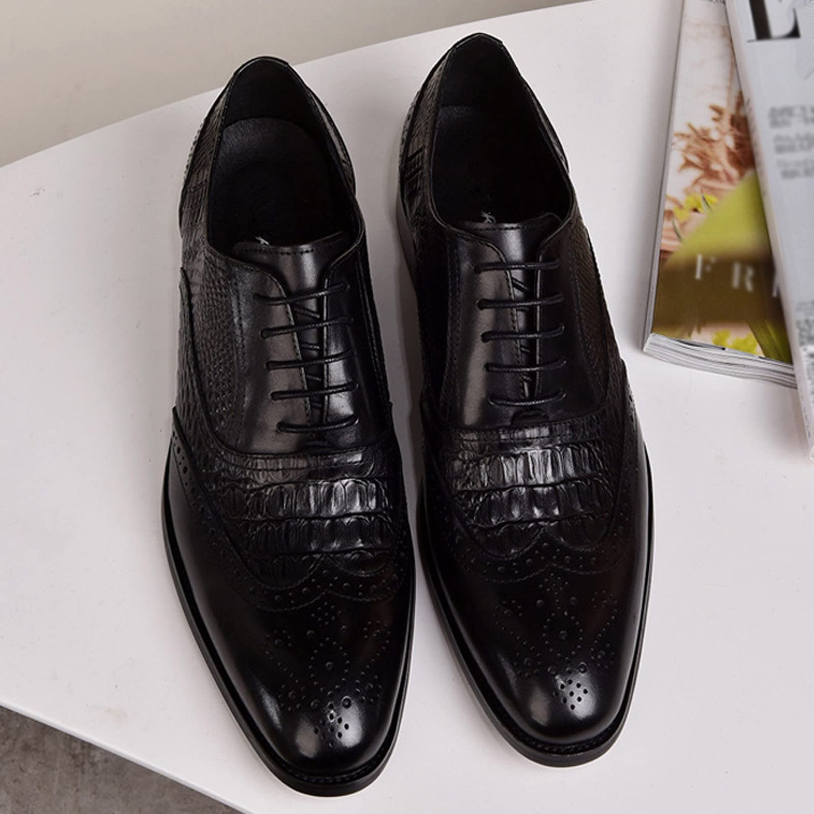 FASDNENDYS Fashion Style Men's Breathable Comfortable Business Lace Up Work Leisure Solid Color Leather Mens Shoes Leather Winter Black