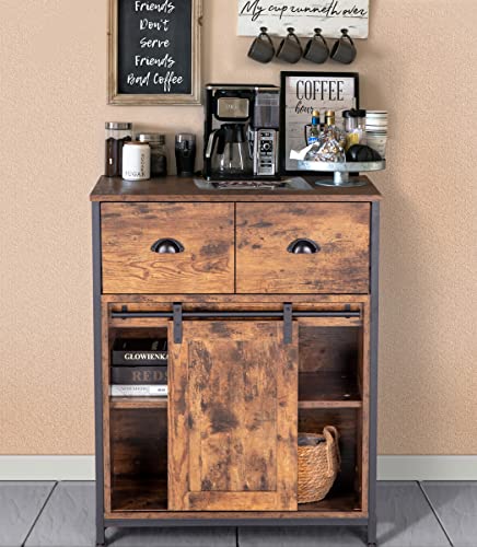 MAISON ARTS Industrial Coffee Bar Cabinet - Sideboard Buffet with 2 Drawers&Sliding Barn Door, Storage Cabinet for Kitchen Dining Room Living Room