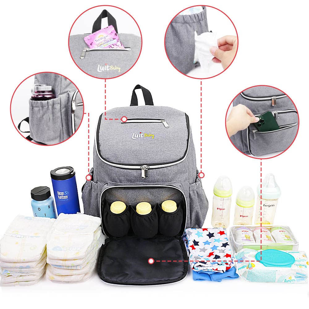 LuitBaby Large Diaper Bag Backpack, Baby Diaper Backpack, Multi-Functional Large Diaper Bag for Boys and Girls