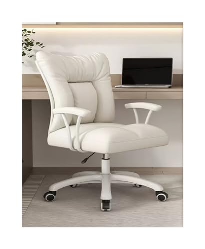 Ergonomic Office Chair, Desk Chairs with Wheels Leather Comfortable Computer Office Ladies Dressing Table Backrest Lift Swivel Chair (Color : White)