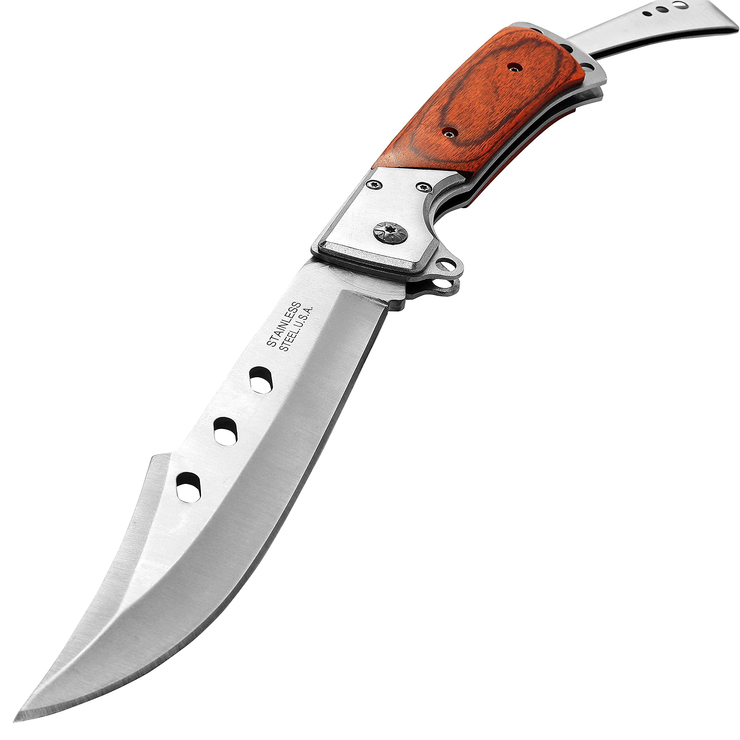 Henceelly 11 Inch Wooden Handle tactical knife,EDC Men's Folding Knife, Foldable Long Blade Pocket Knife - Big Blade Folding Knifefor Outdoor, Camping, Gift