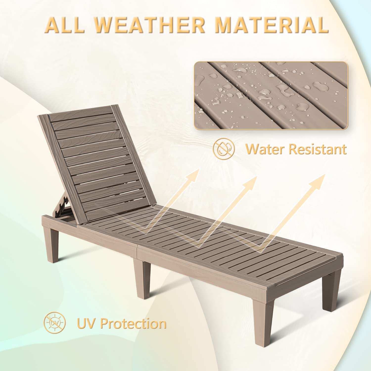 Homall Outdoor Chaise Lounge Chairs Set of 2, Quick Assembly & Waterproof & Lightweight Loungers with Adjustable Back for Poolside, Beach, Garden and Yard (Taupe)
