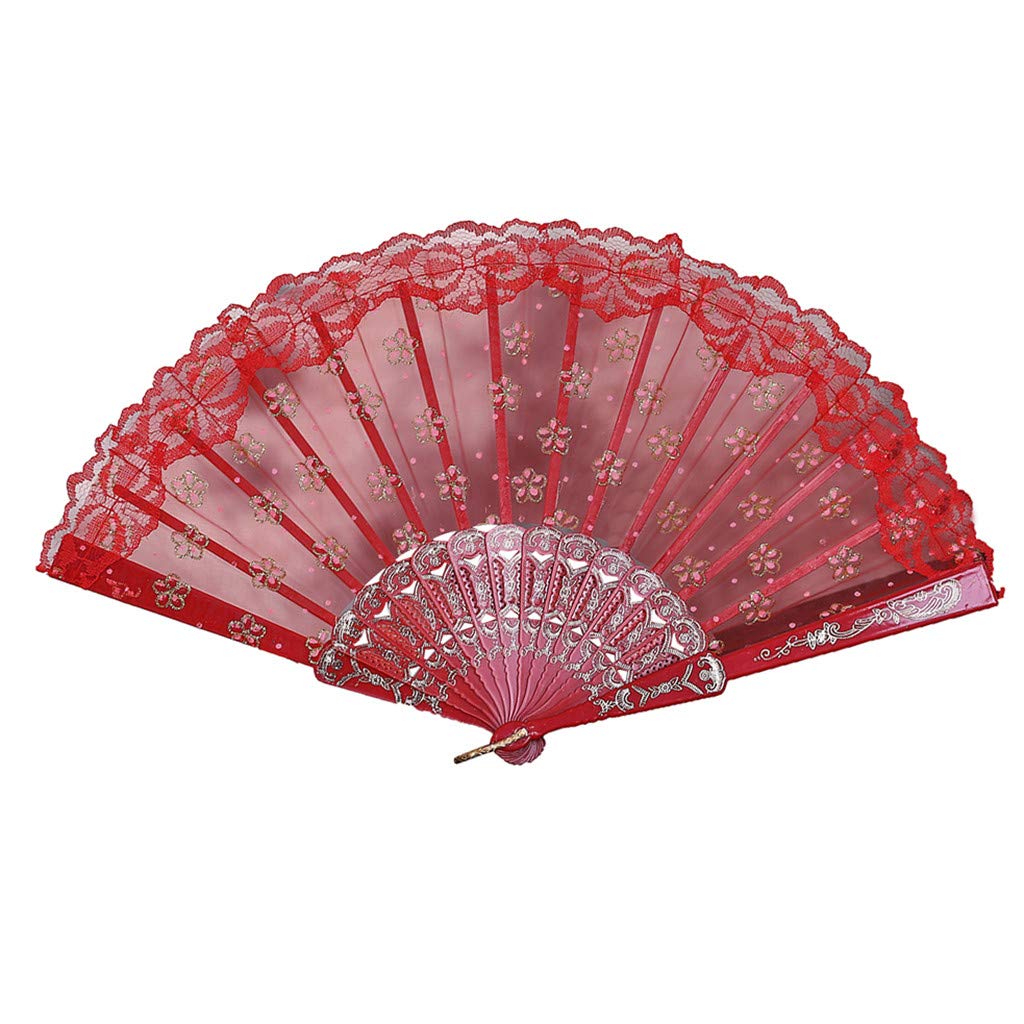 Hand Fans Folding fan Special offer folding hand-held fan Chinese style dance party wedding lace silk Dance Wedding Party Lace Silk Folding (Color : F)