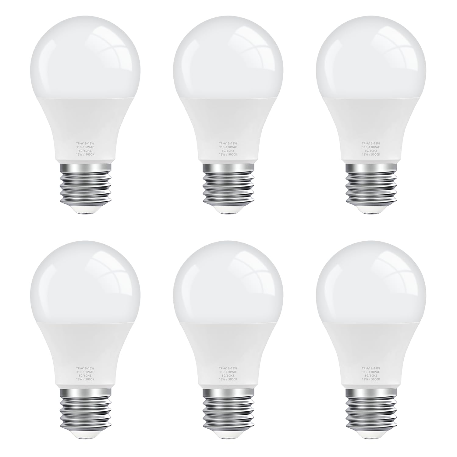 LIGHTNUM A19 LED Light Bulbs, 100 Watt Equivalent LED Bulbs, 5000K Daylight LED Bulbs, 1500LM, Standard E26 Base, 13W Bright White Light Bulbs Indoor, Non-Dimmable, 6 Pack