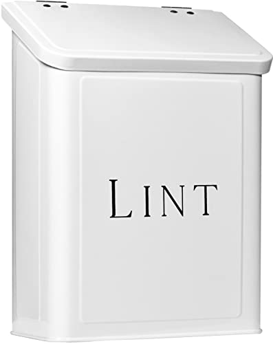 MOUNT DELECTABLE Magnetic Lint Bin for Laundry Room, Wall Mounted Lint Box Holder Trash Can with Lid for Dryer, Lint Basket for Laundry Room, Farmhouse Style Laundry Storage and Organization