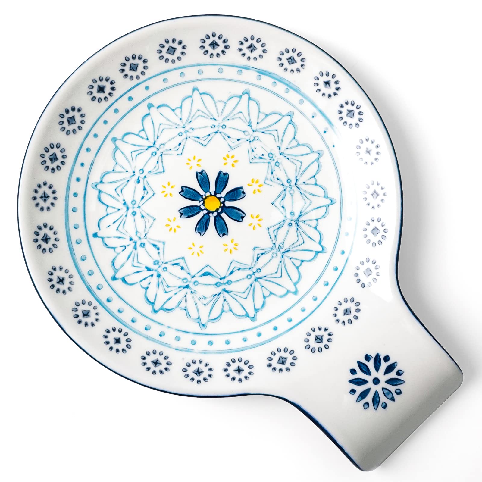 Magclay Hand Painted Spoon Rest, 5.5" Ceramic Spoon Holder for Stove Top and Kitchen Counter, Blue Pattern Utensil Rest, Great Cooking Gifts for Friends, Modern Kitchen Decorative