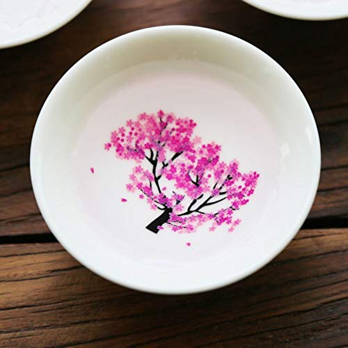 Japanese Cherry Blossoms Sake Cup, Cold and Hot Temperature Color Change Tea Cup, Magic Cherry blossoms Flower Display Ceramic Teacup Gift (HOT&COLD Changing Cherry Blossom)