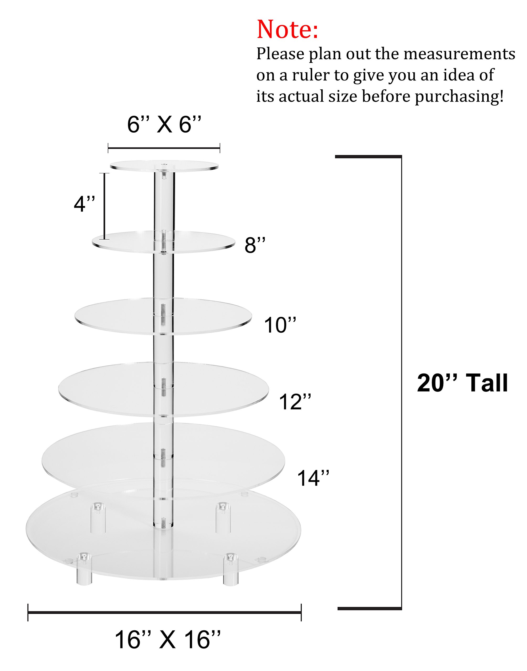 Jusalpha® Large 6-Tier Acrylic Glass Round Wedding Cake Stand- Cupcake Stand Tower/Dessert Stand- Pastry Serving Platter- Food Display Stand (Large with Rod Feet) (6RF)