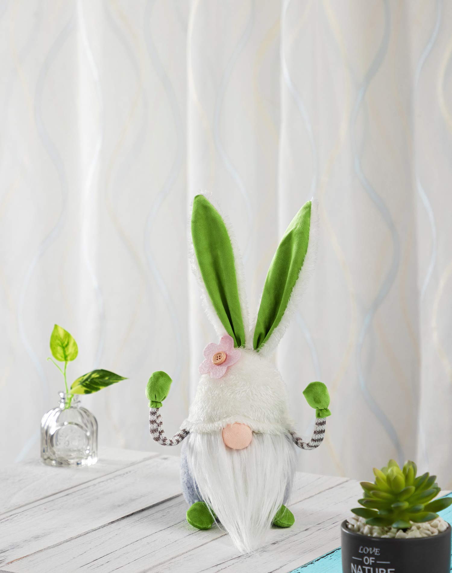 Funoasis Easter Bunny Gnome Spring Gnomes Easter Holiday Home Decoration Gnome Plush Handmade Rabbit Gifts Swedish Tomte Elf (Green Bunny, 13 Inches)