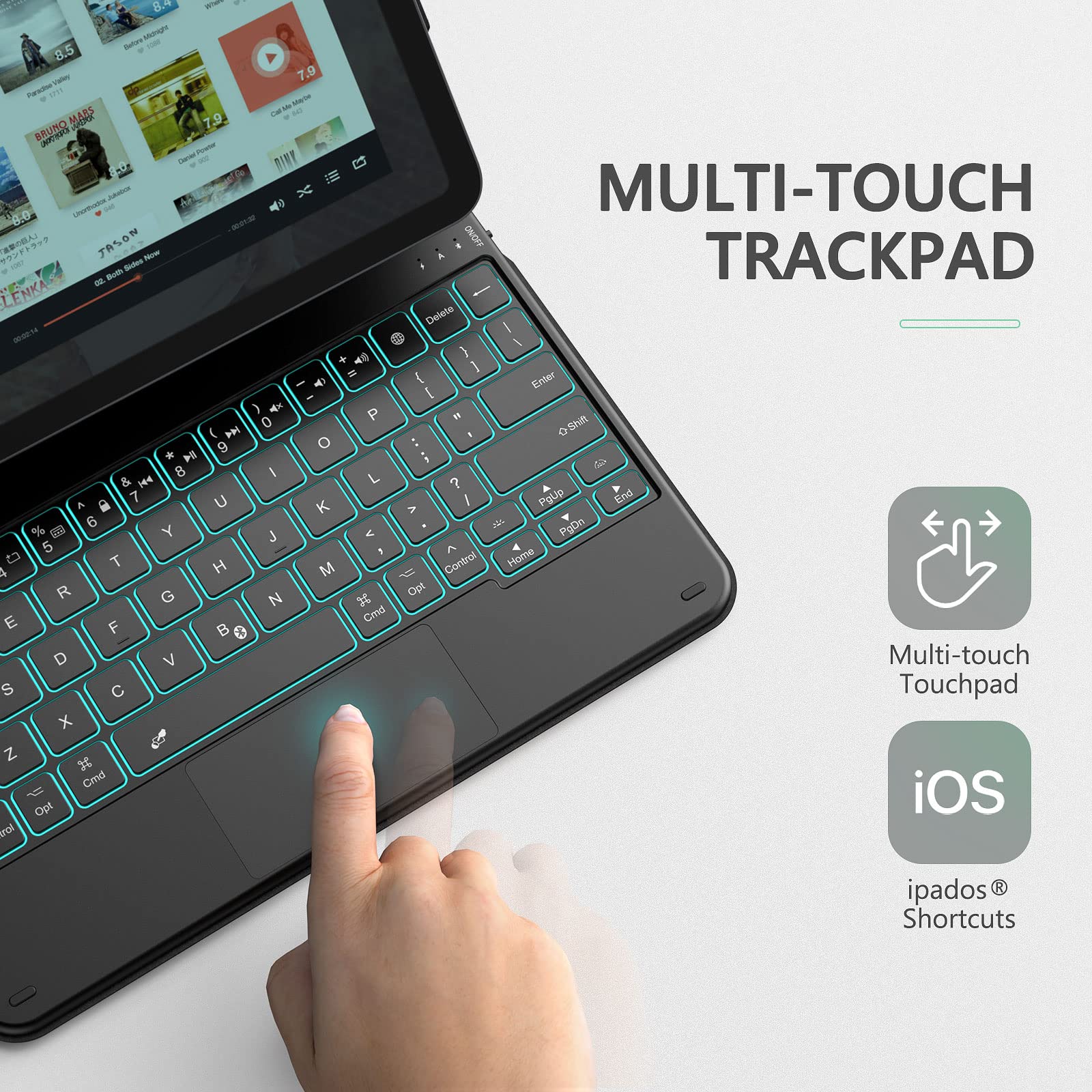 KINGTIME Floating Cantilever Stand Magnetic Keyboard Case Compatible with iPad 11 Inch, iPad Case with iPadOS Shortcuts, Multi-Touch Trackpad, 7-Color Backlit, Bluetooth 5.2 Connection, 800mAh Battery
