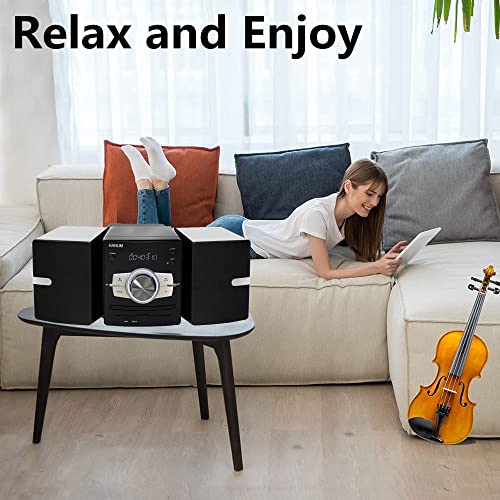 Home Stereo System with CD Player FM Radio Bluetooth AUX in/USB in, Earphone Jack, Remote Control, 30W HiFi Shelf Stereo System