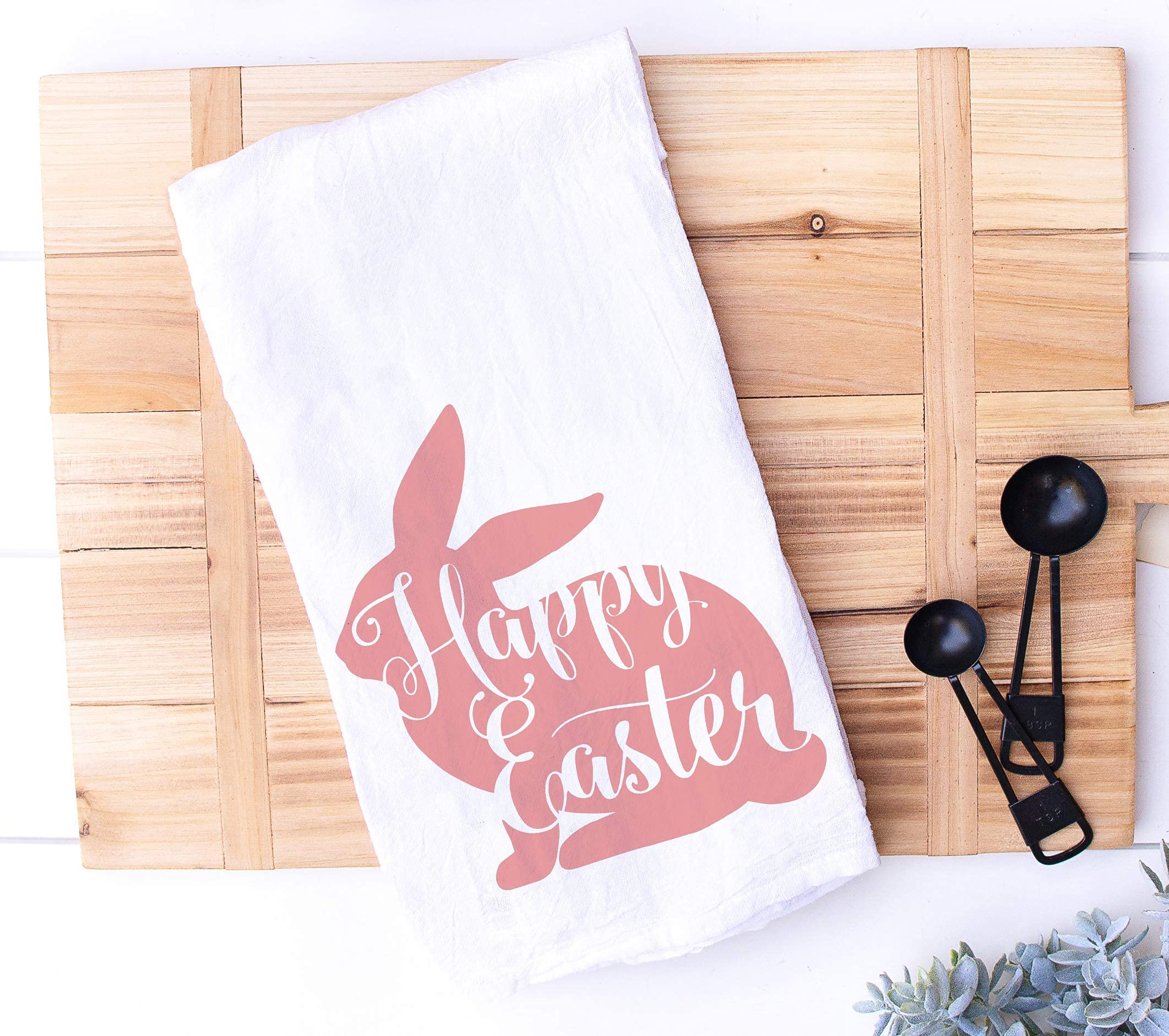 Handmade Happy Easter Kitchen Towels - 100% Cotton Pink Easter Bunny Dish Towels for Kitchen Bathroom - 28x28 Inch Cute Housewarming Hostess Gift Spring Cooking Party (Happy Easter)