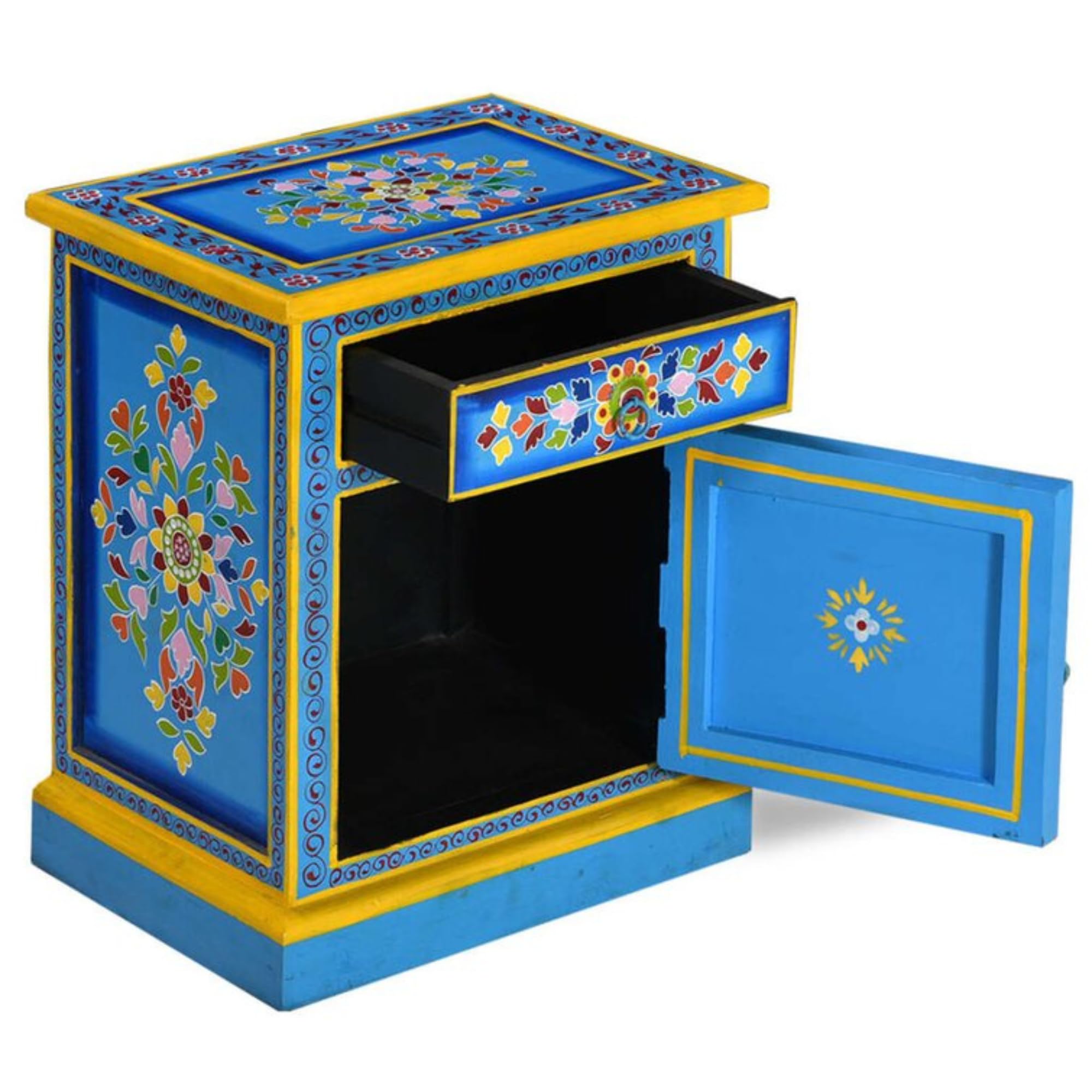 Floral Painted Wooden Nightstand Table, Handicraft Side Table/Bedside Table/Lamp Stand Table/Storage Table