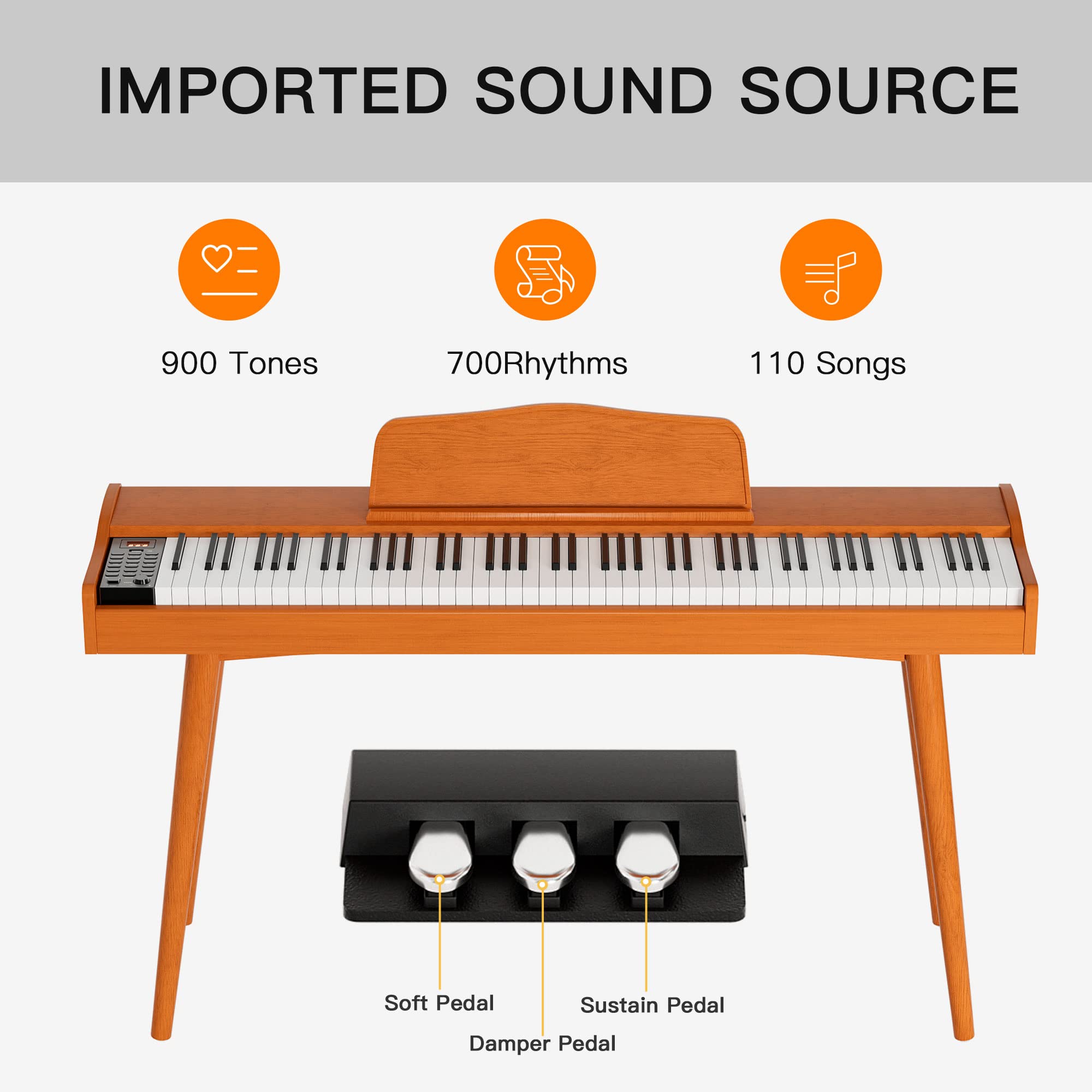 HEXANT 88- Key Digital Keyboard Piano, Hammer Full-Weighted Wooden Electric Full Size Keyboard Piano, with 3-Pedal, MIDI Connection, Multi-Functional Keyboard and Stand