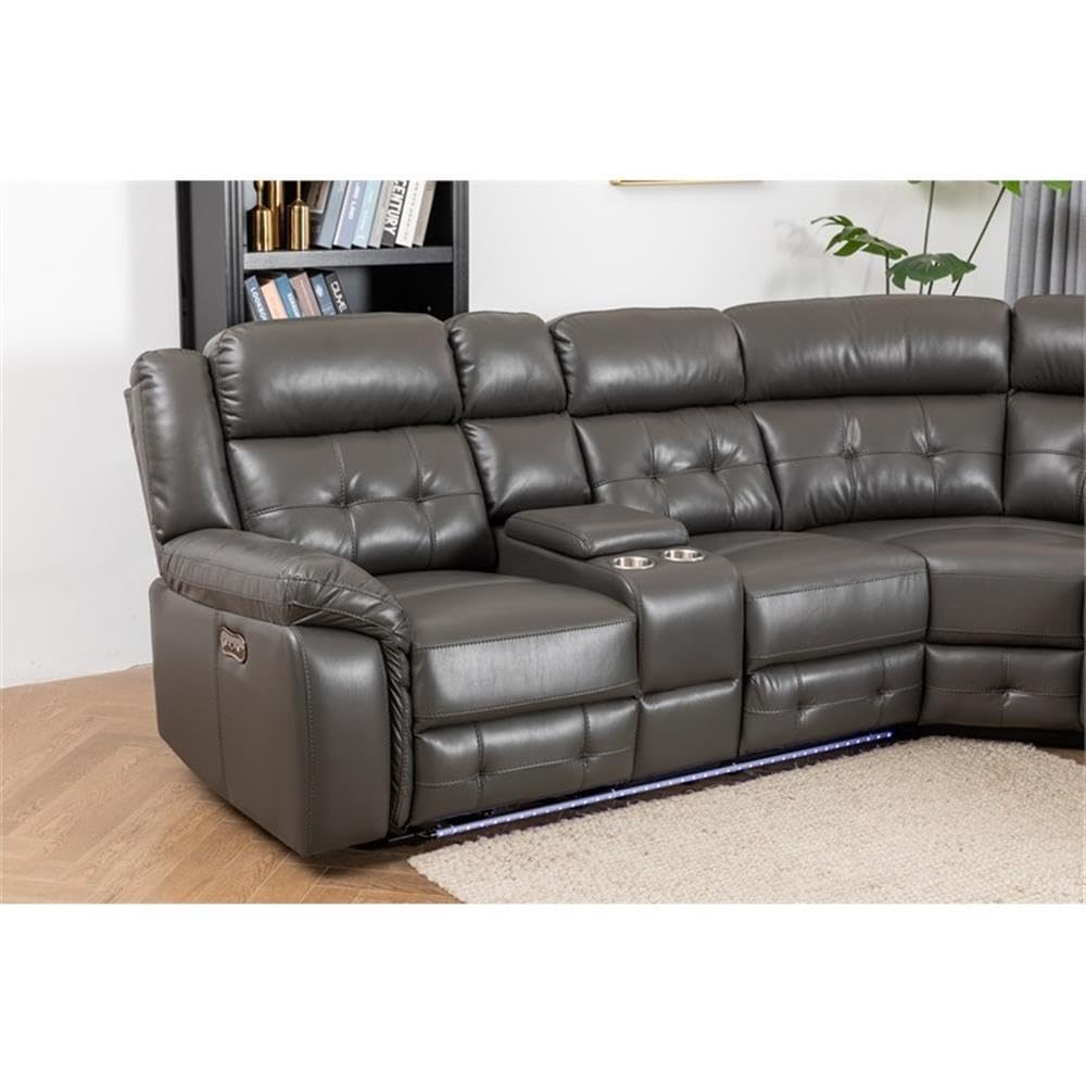 Kingway Furniture Arvelli 100" Power Reclining Faux Leather Sectional in Gray