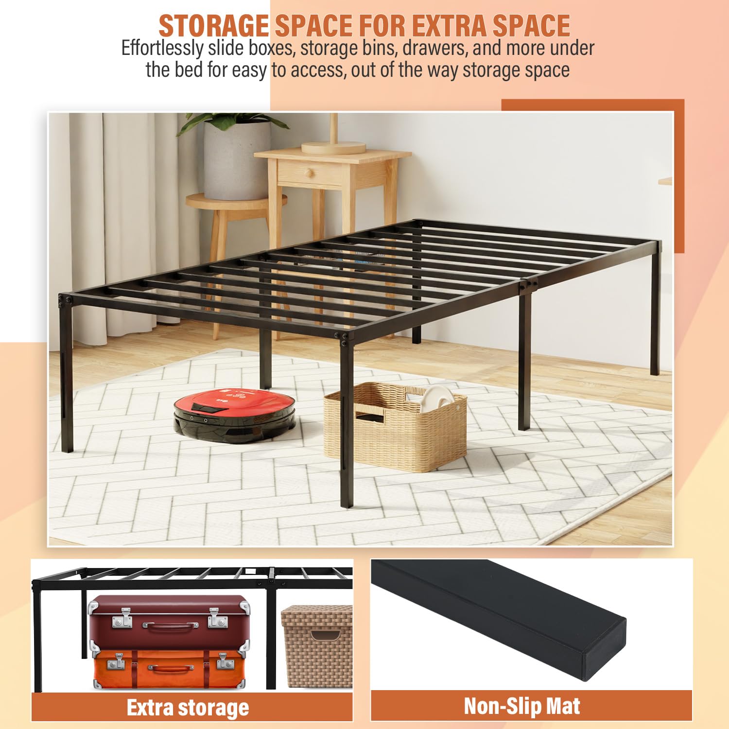 MGHH Heavy Duty Platform Bed Frame Twin Size with Storage Space Underneath, No Box Spring Needed, Easy Assembly, Mattress Foundation,Noise-Free,Twin
