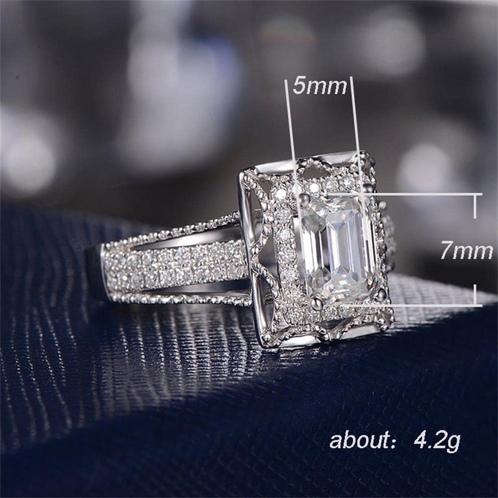 High-end Luxury Full Diamond Micro-Set 3A Square 2 Carat Cubic Zirconia Engagement Ring for Women (US Sizes: 6-10) (6)