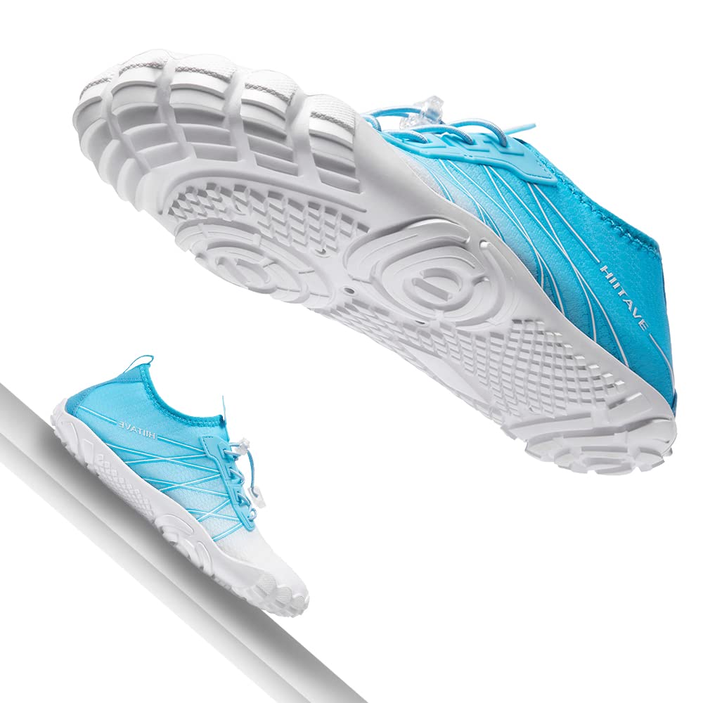 HIITAVE Water Shoes Womens Barefoot Aqua Shoes Non Slip Lightweight Quick Dry with Beach Swim River Gradient Aqua/Blue Size 7 Women/5.5 Men