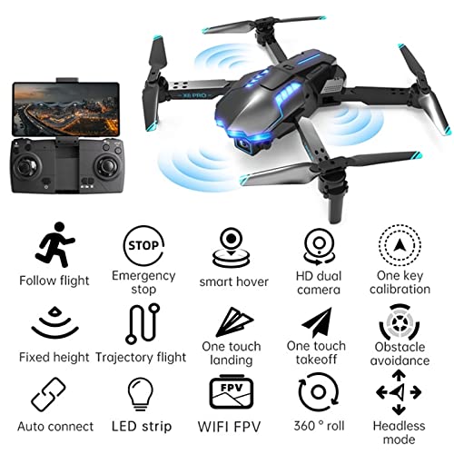 X6 Pro Foldable Dual Camera Drone With 4K HD - WiFi FPV Live Video, Altitude Hold, One Key Take Off/Landing, APP Control, Headless Mode, RC Mini Plane Toys, Gifts For Beginner Kids Adult ( Color : 1 ,