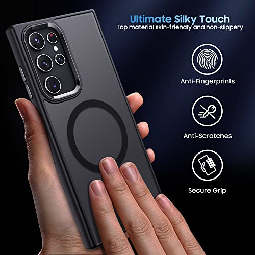 MAKAVO Translucent Matte for Samsung Galaxy S22 Ultra Case, Compatible with MagSafe, Slim Thin Magnetic Cover with Camera Lens Protector Shockproof Phone Shell (Black)