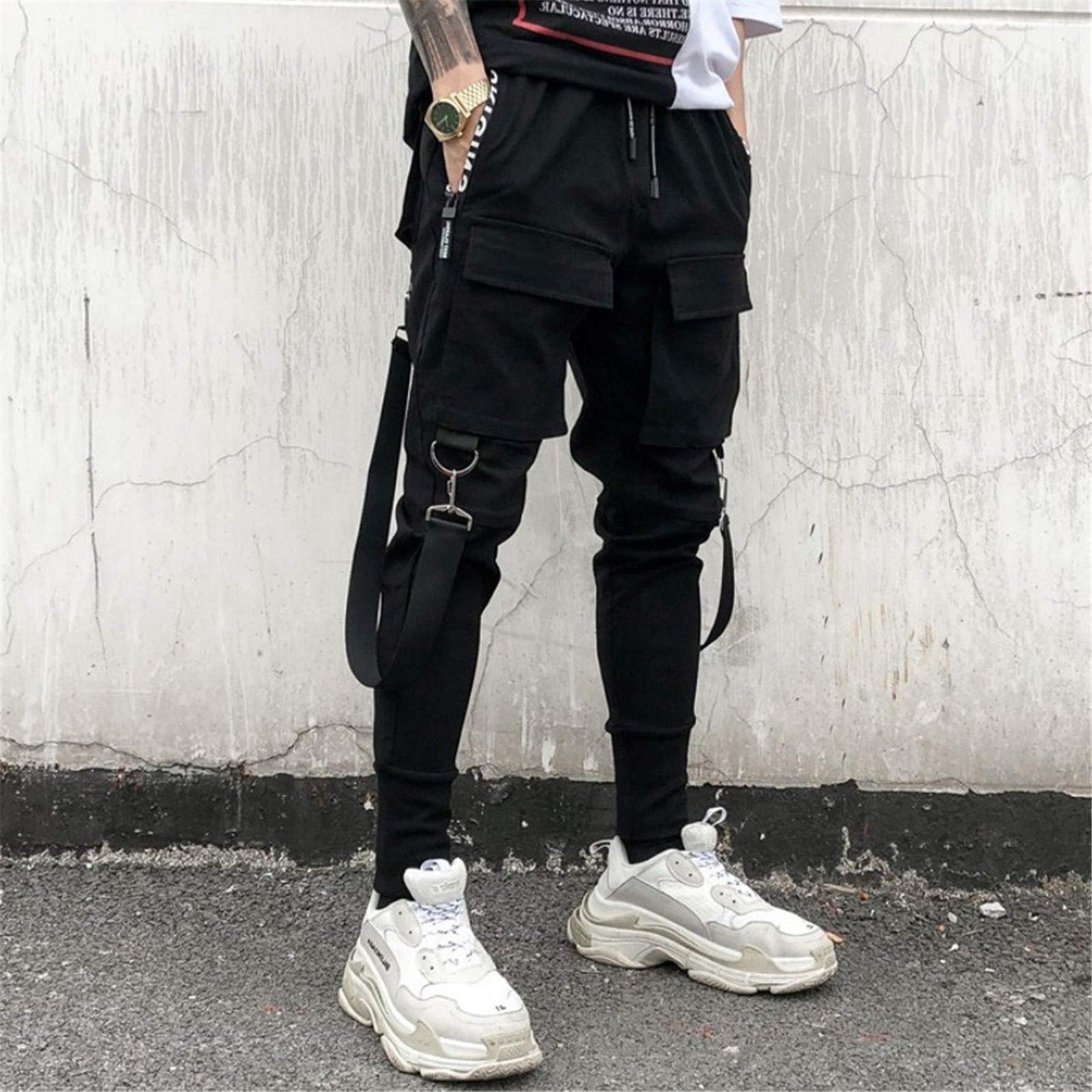 F_Gotal Men's Elastic Waist Drawstring Jogger Sport Harem Pants Jogger Pants Trouser