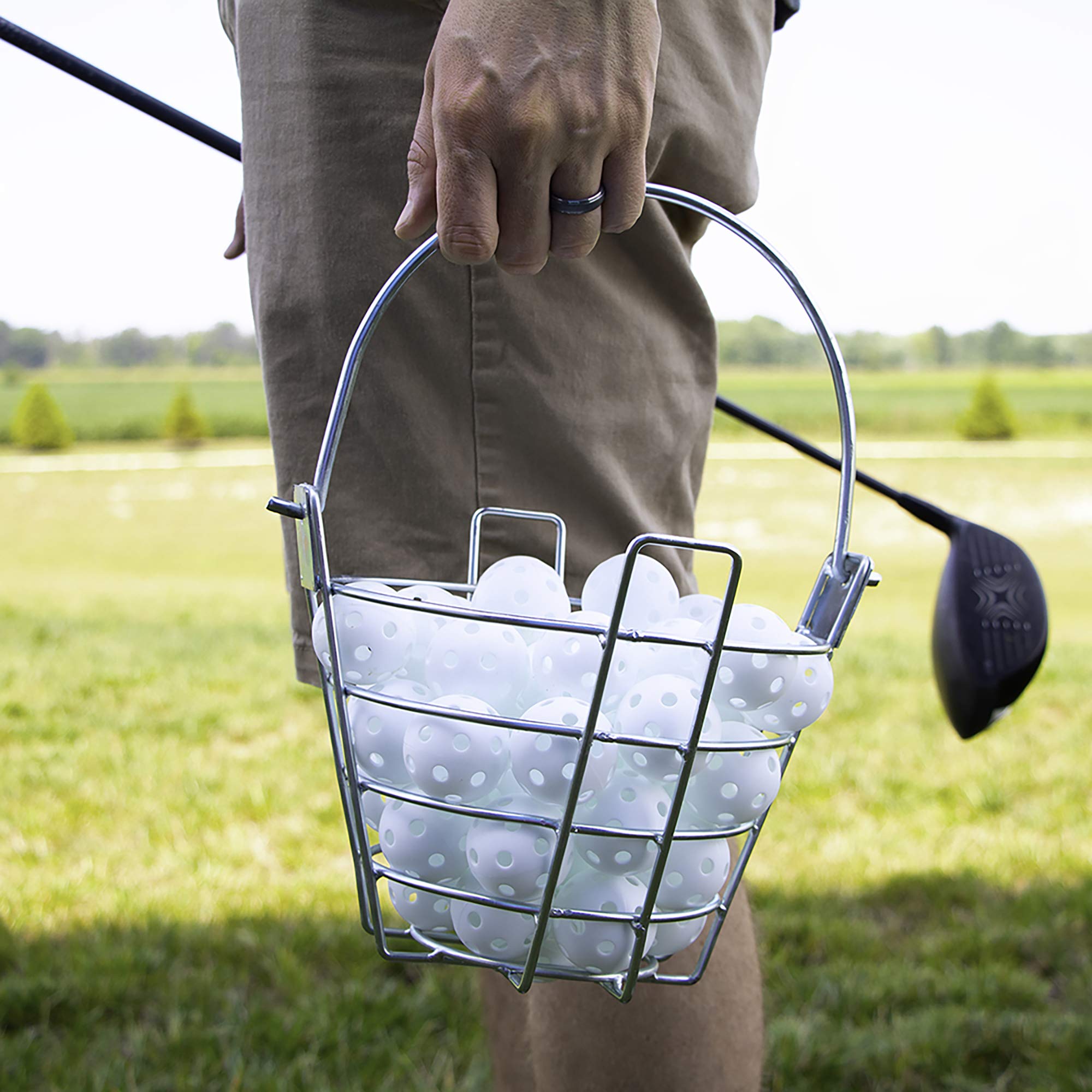 Golf Range Ball Baskets, Holds 50 Balls | Small Metal Carrying Buckets, Steel Wire Practice Container with Handle | Golfball Carry Container for Practice, Range, Putting Green and Tournaments (3-pack)