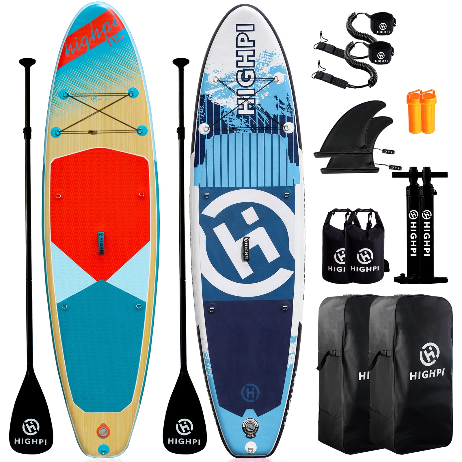 Highpi Inflatable Stand Up Paddle Board SUP with Accessories Backpack Anti-Slip Deck, Leash, Paddle and Hand Pump, Surf Paddle Boards for Youth & Adult