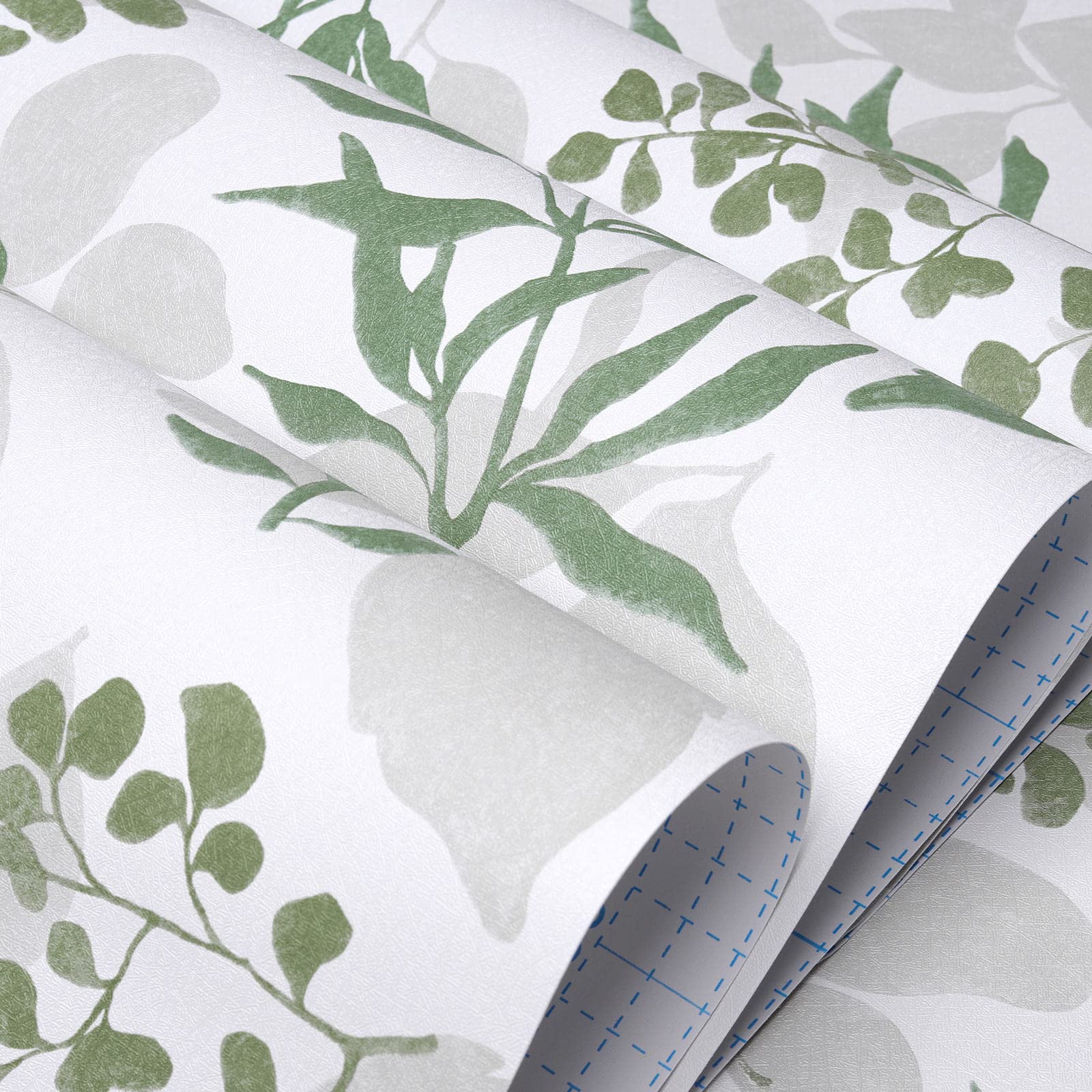 Floral Wallpaper Peel and Stick Green Leaf Contact Paper 17.71'' x 236'' Vintage Plant Watercolor Self Adhesive Textured Wall Paper Vinyl for Home Decoration Boho Removable Wallpaper